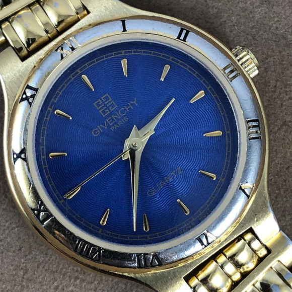 Givenchy | Accessories | Vintage Givenchy Paris Blue Dial 8k Gp Gold ...